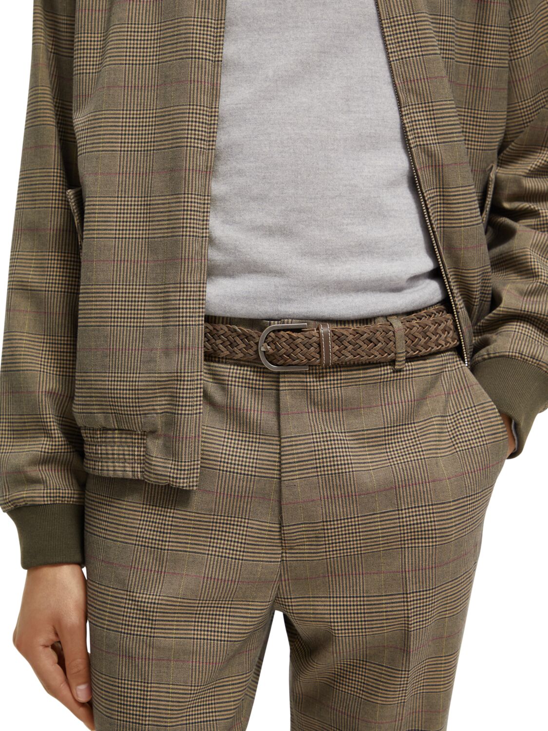 Scotch & Soda Braided leather & suede belt-Dark taupe - Brave