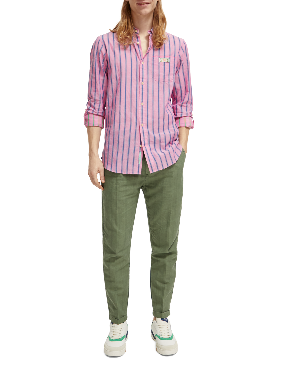 Scotch & Soda Double-face stripe shirt with sleeve roll-up-Pink/Multi ...