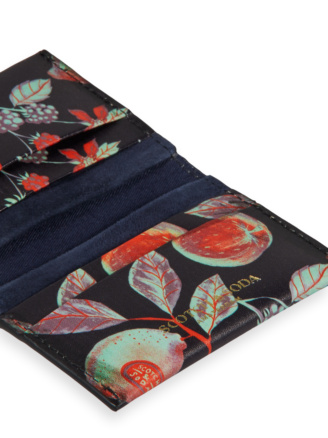 Scotch & Soda Folded leather cardholder-Navy Fruits Aop - Brave