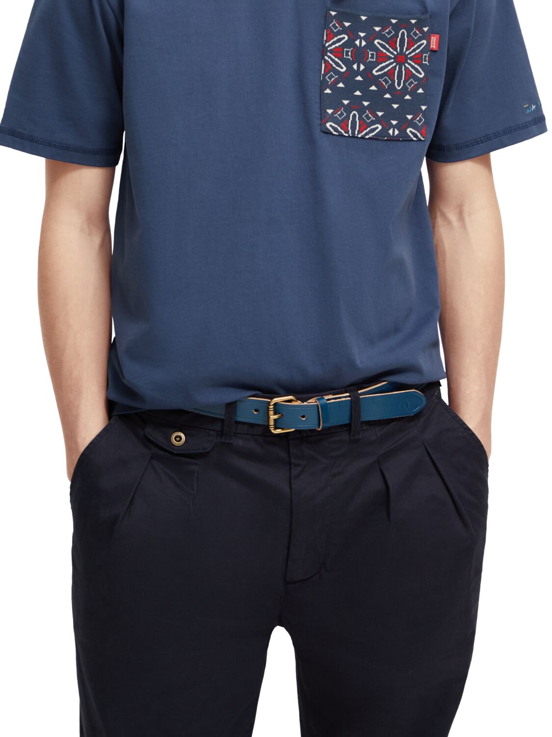 Scotch & Soda Leather belt with raw edge-Storm Blue - Brave