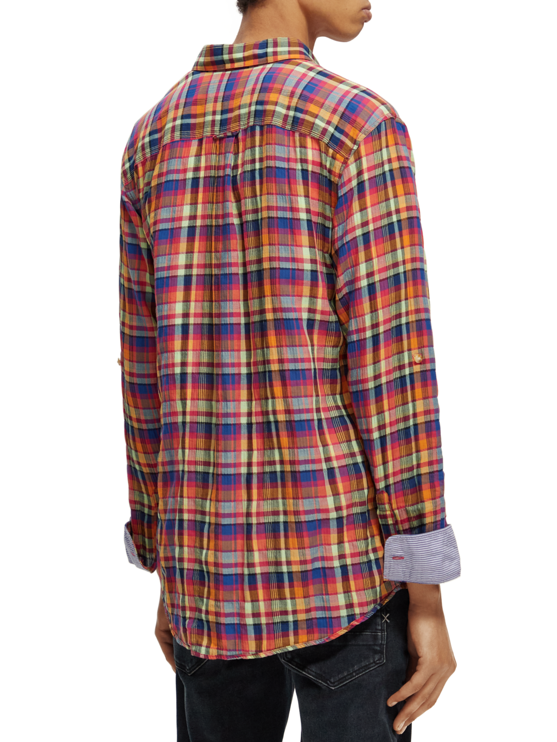 Scotch & Soda Light weight voile shirt with seersucker-Red/Multi Check ...