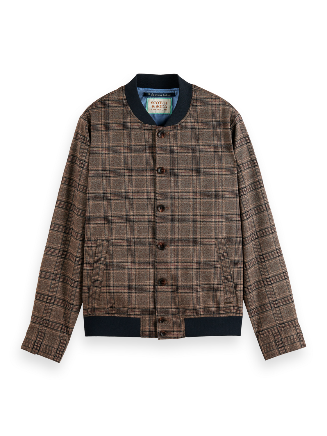 Scotch & Soda Lightweight yarn-dyed check bomber jacket-Camel Night ...