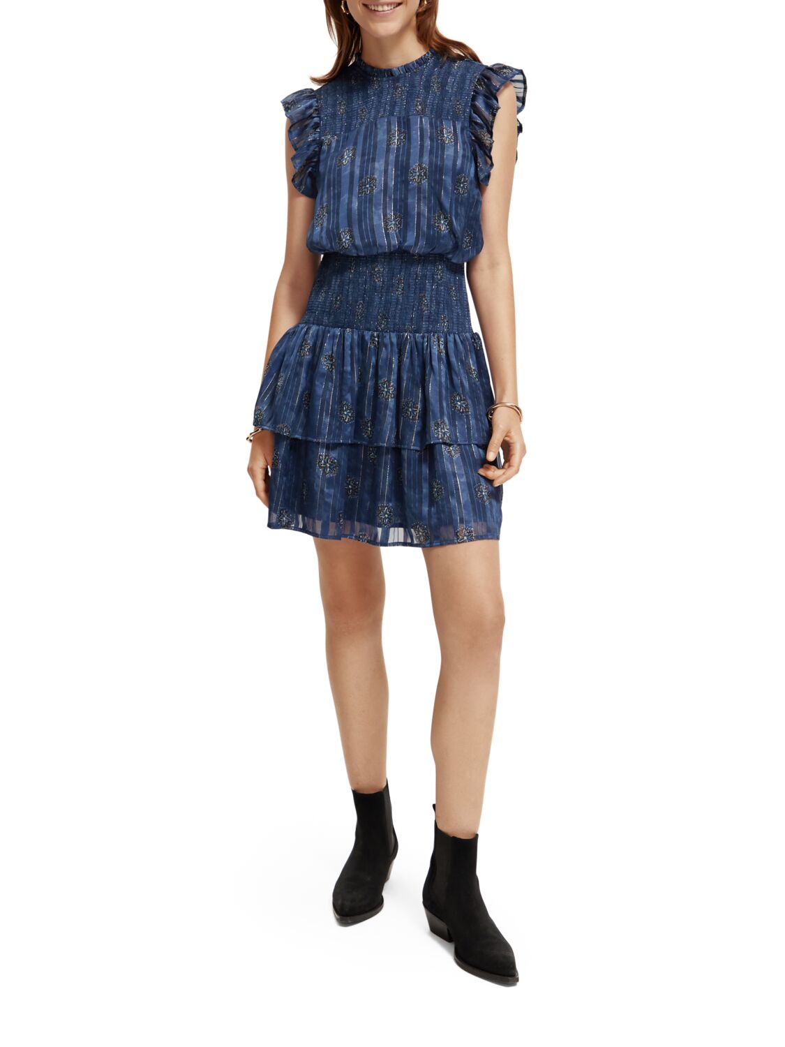 Scotch & Soda Mini dress with smock stitch detail-B sides motif marine ...