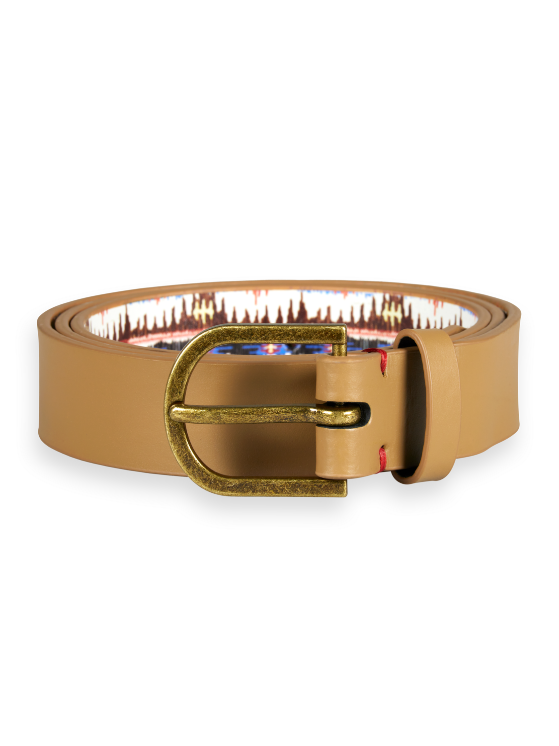 Scotch & Soda Recycled leather belt with printed backside-Camel - Brave