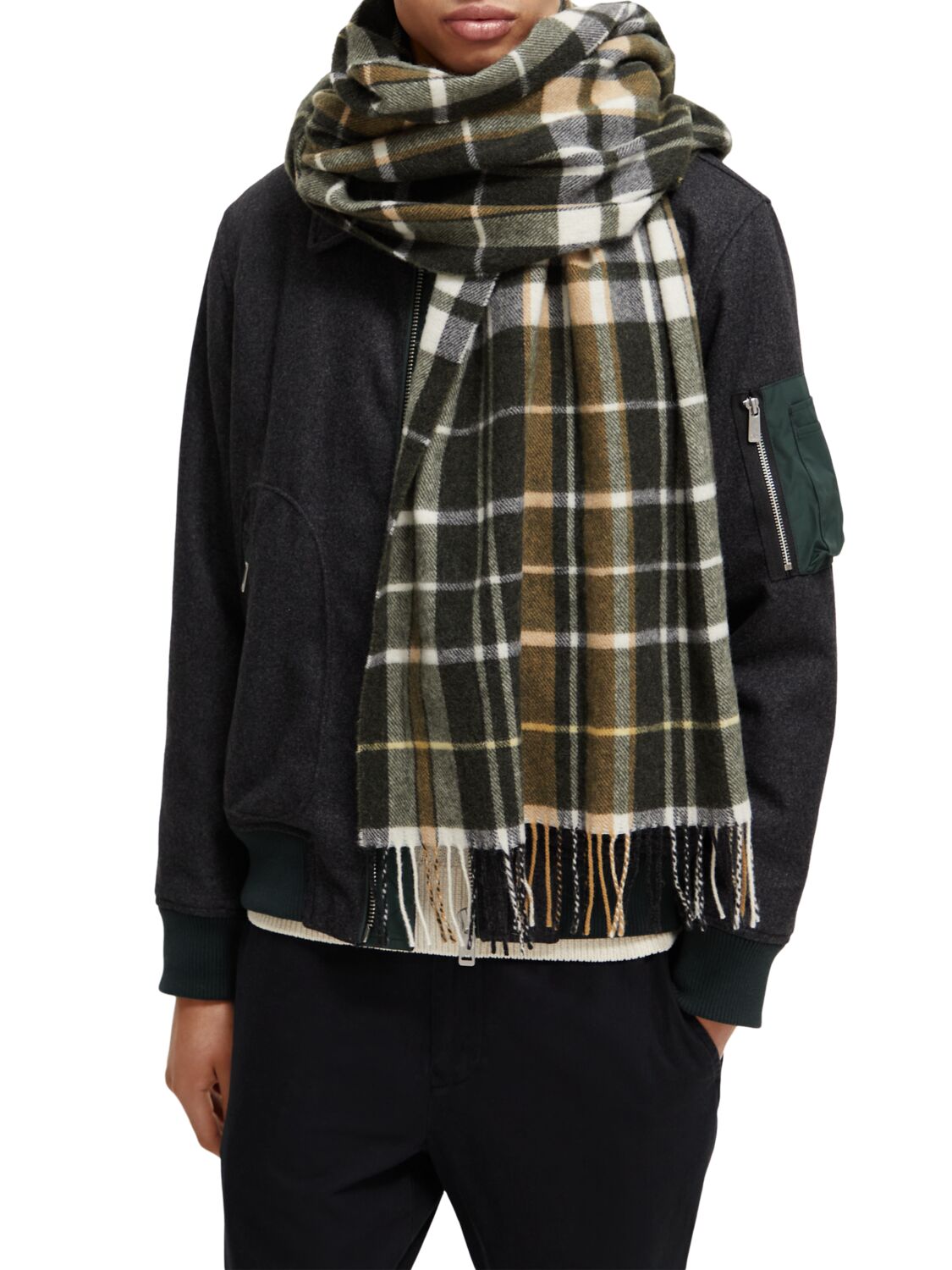 Scotch & Soda Wool brushed checked scarf-Military/ Sand Check - Brave